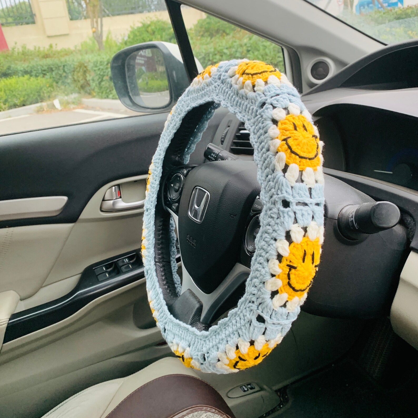 Handmade Crochet Cute Smiley Face Steering Wheel Cover for Women,daisy ...