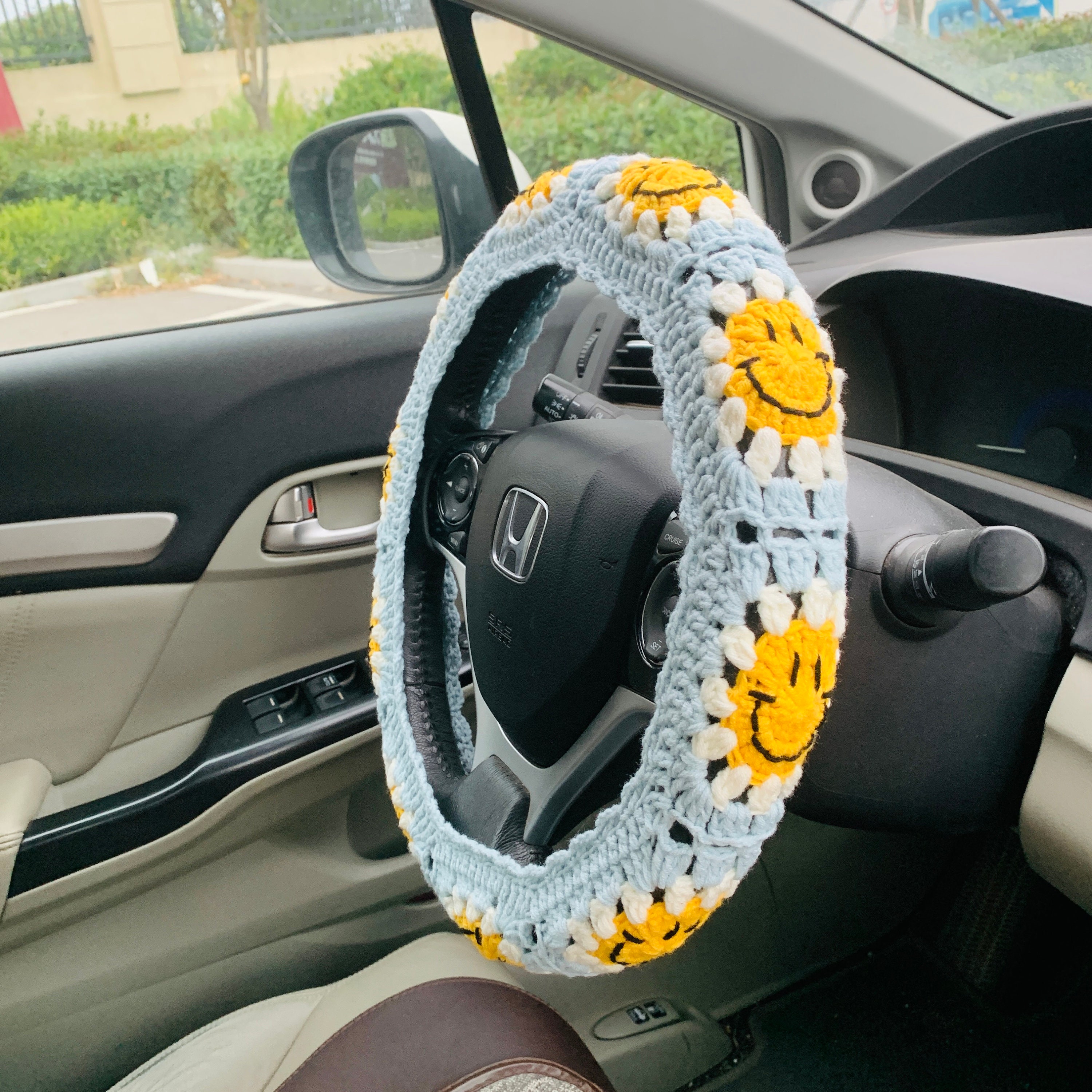 Handmade Crochet Cute Smiley Face Steering Wheel Cover for Women,daisy ...