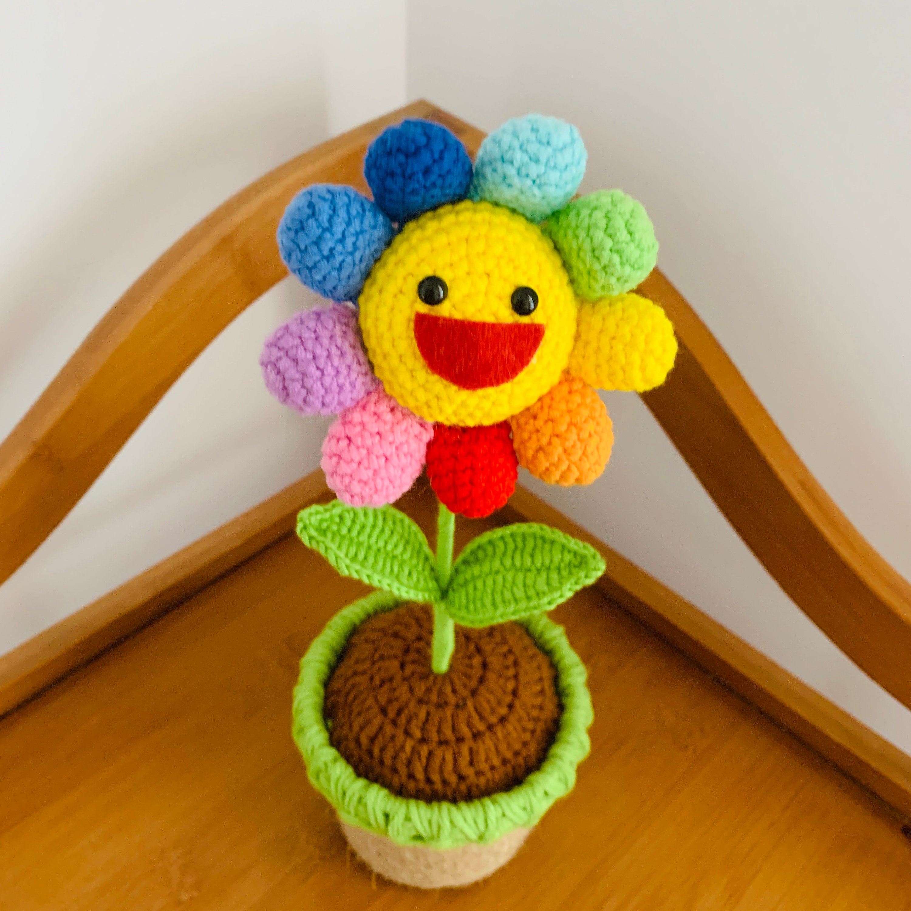 Hand Crochet Cute Sunflower Smiley Face Pink Lily of the | Etsy