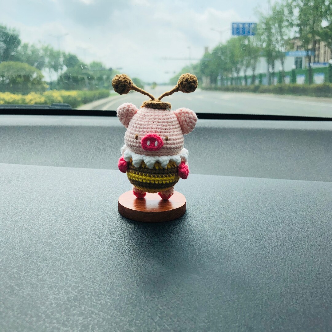 Handmade Crochet Cute Bee Pig Car Accessories, Sunflower Car Dashboard ...