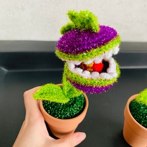 Hand Crochet Cute Pea Shooter Chomper Potted Ornament Immortal | Etsy