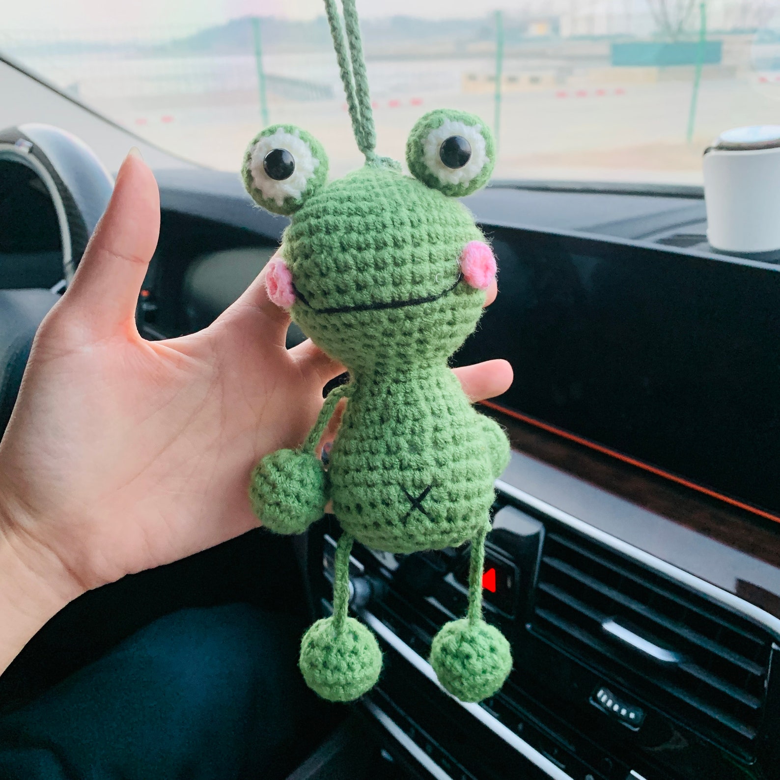 Cute Car Accessories Mirror Hanging Frog Charm Fruit Decor Flower Car ...