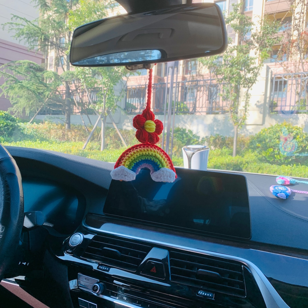 Cute Car Accessories Mirror Hanging Rainbow Cloud Cute Flower Charm ...