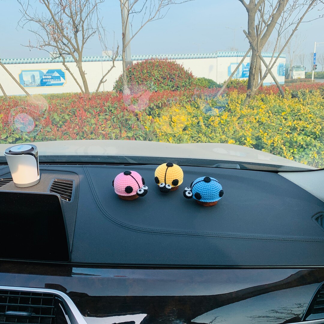 Handmade Crochet Cute Ladybug Car Accessories, Flower Lady Beetle Car ...