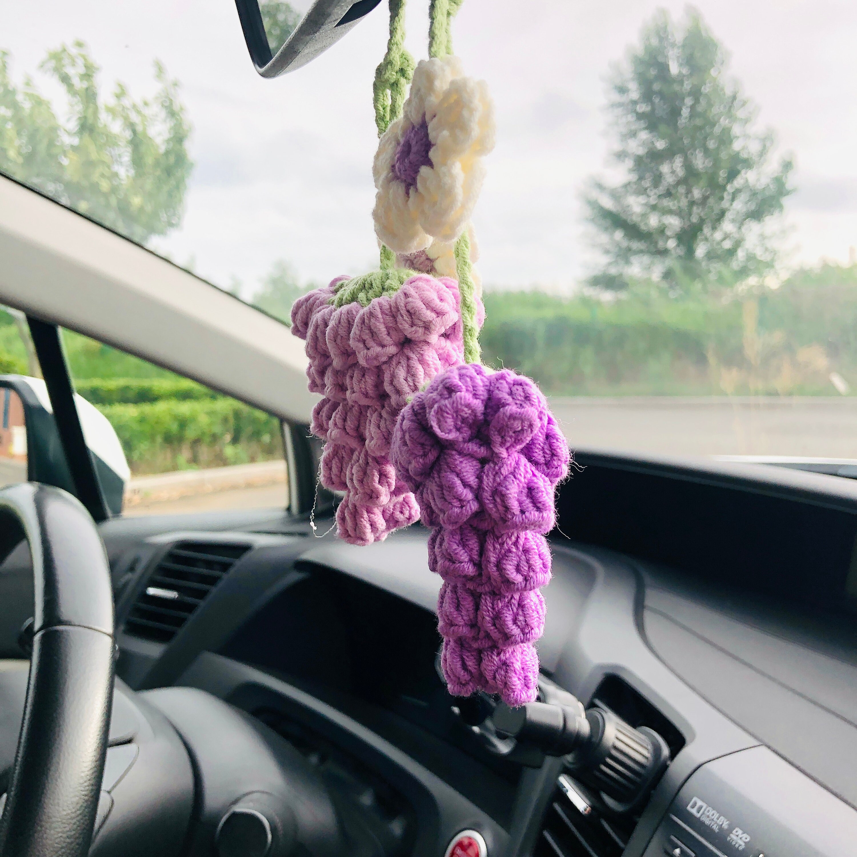 Crochet Cute Grape Car Mirror Hanging Accessories for Women Teens ...
