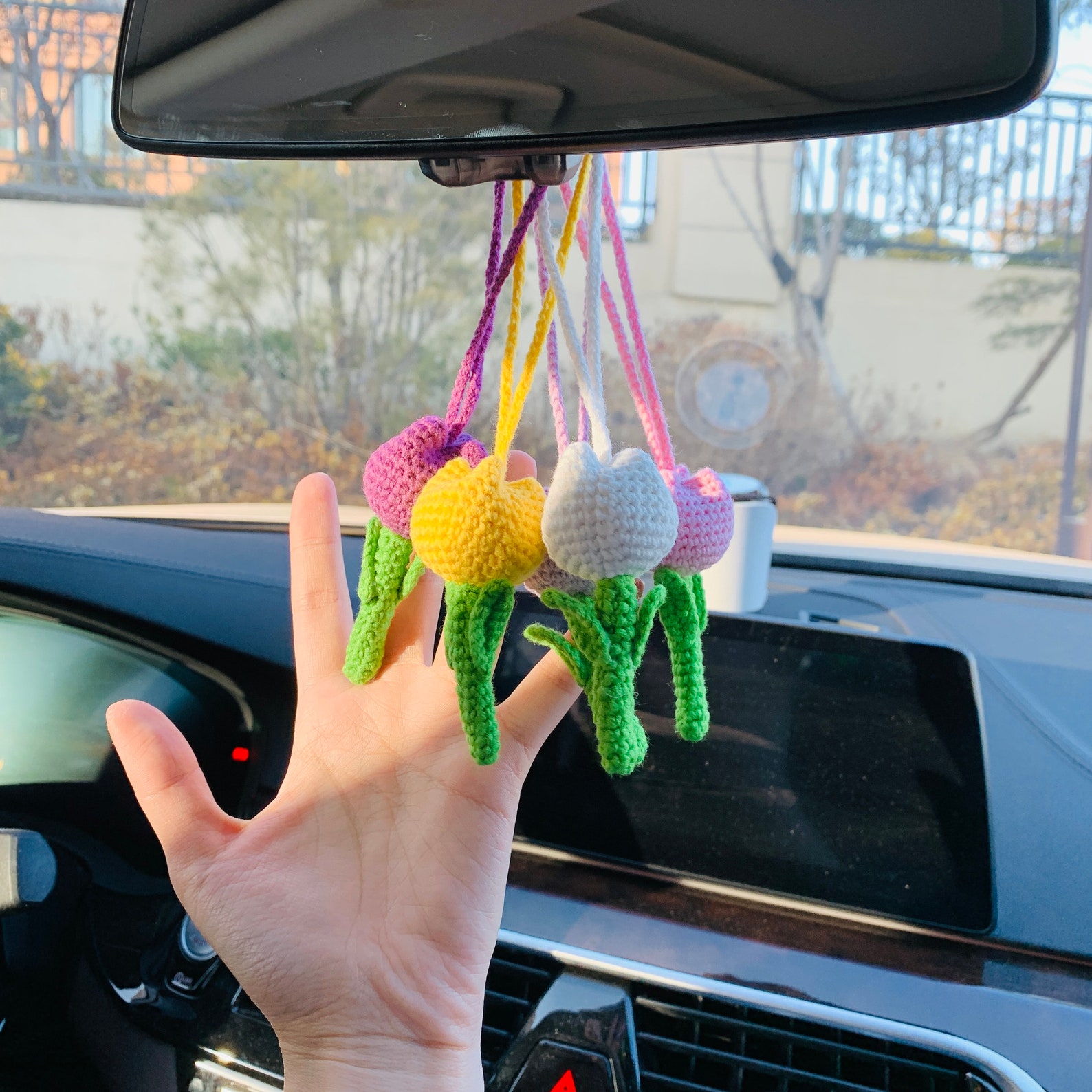 Cute Tulip Car Mirror Hanging Flower Decor Teens Interior Rear View ...
