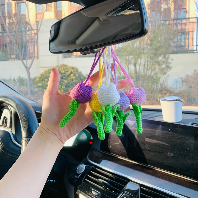 Cute Tulip Car Mirror Hanging Flower Decor Teens Interior Rear View ...
