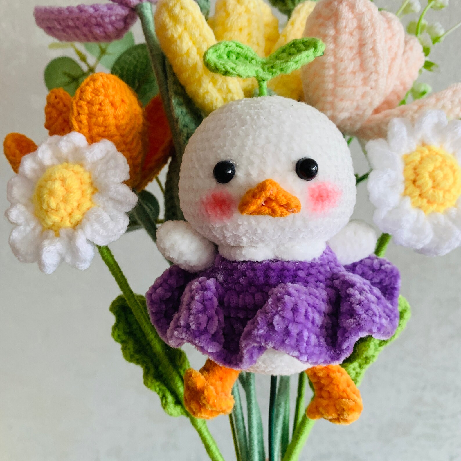 Crochet Flowers, Duck With Grass Tulip Daisy Flower Ornaments, Cute A ...