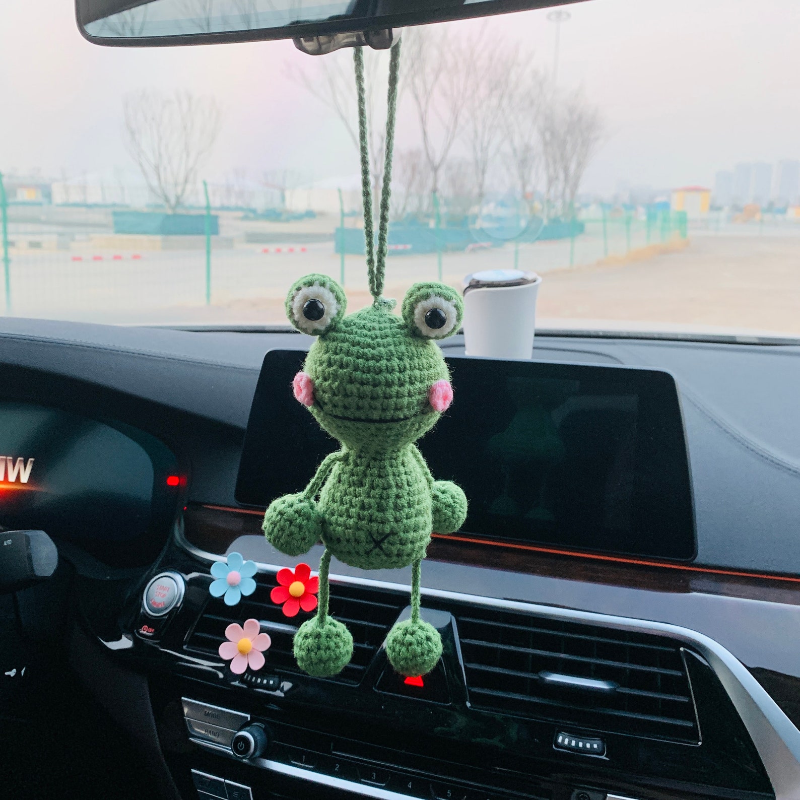 Cute Car Accessories Mirror Hanging Frog Charm Fruit Decor Flower Car ...