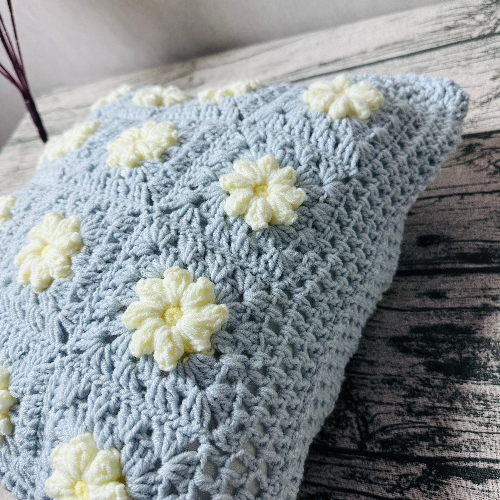 Cute Puff Flower Floral Cushion Cover Crochet Pillow Case Crochet ...
