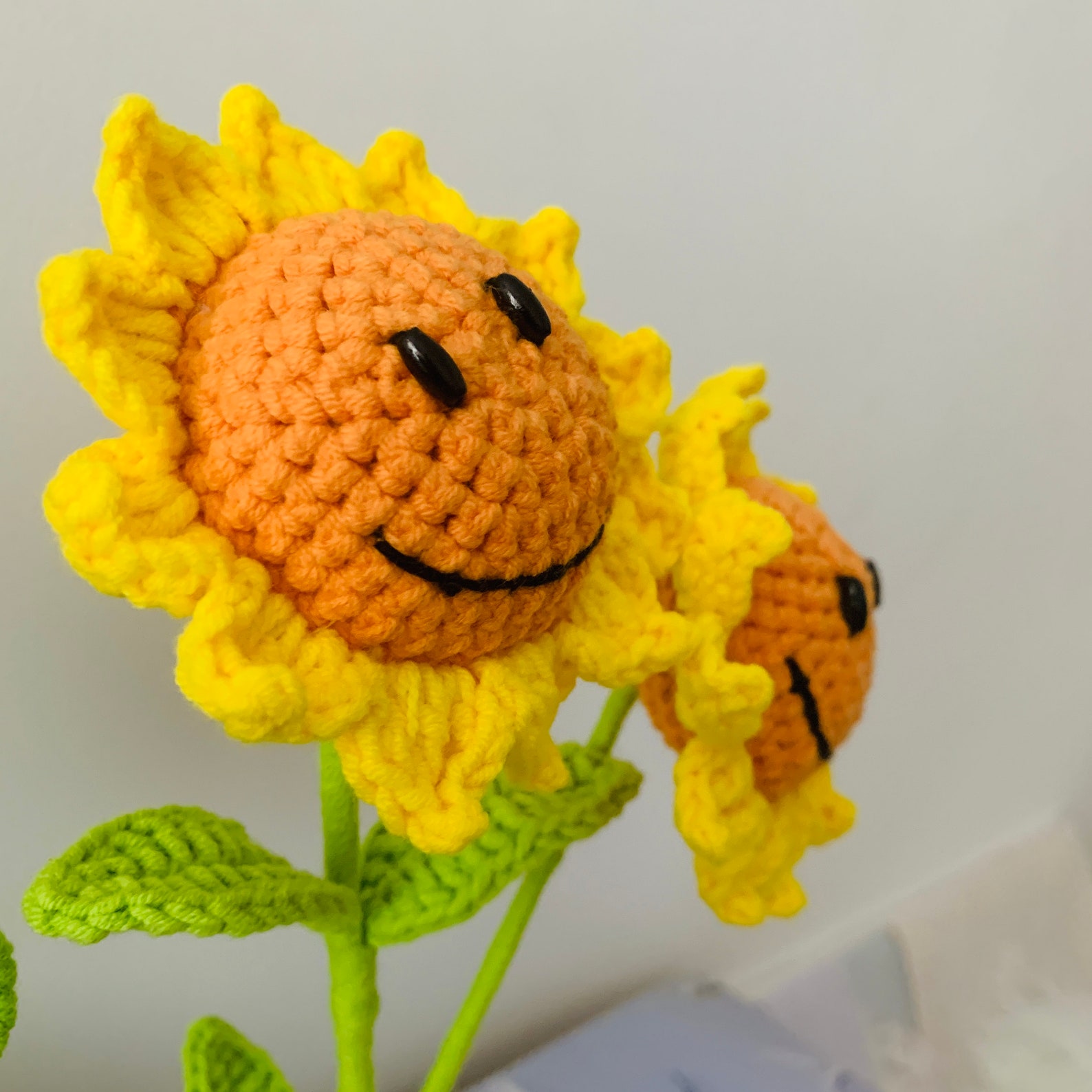 Hand Crochet Smiley Face Sunflower Pea Shooter Potted Ornaments ...
