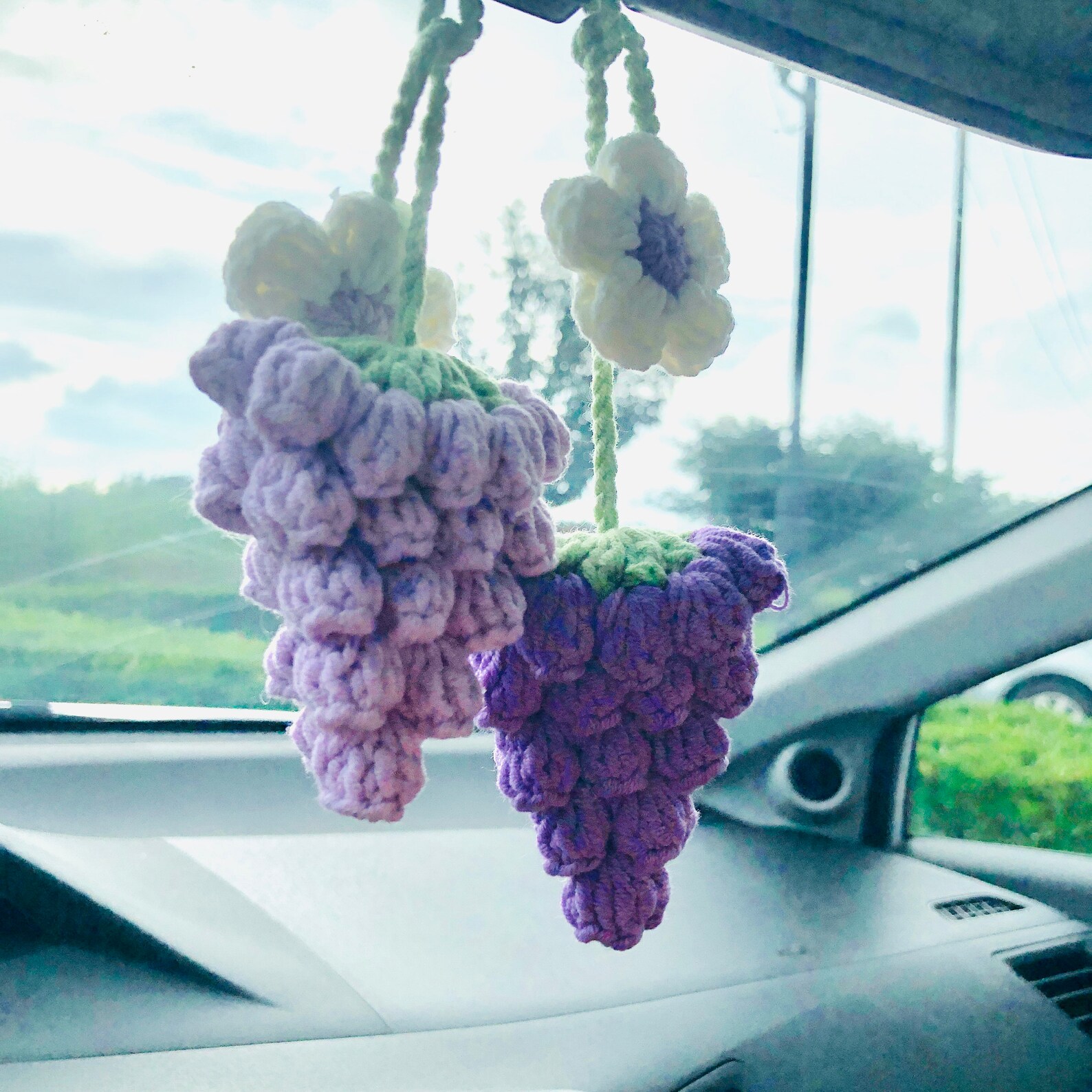 Crochet Cute Grape Car Mirror Hanging Accessories for Women Teens ...