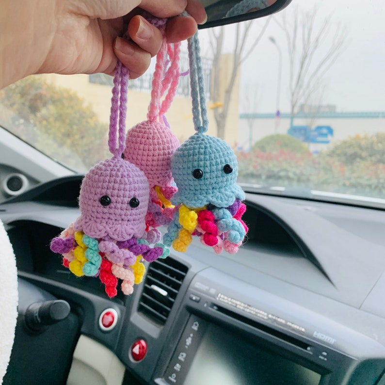 Cute Jellyfish Octopus Car Accessories Mirror Hanging Charm Fruit Decor ...