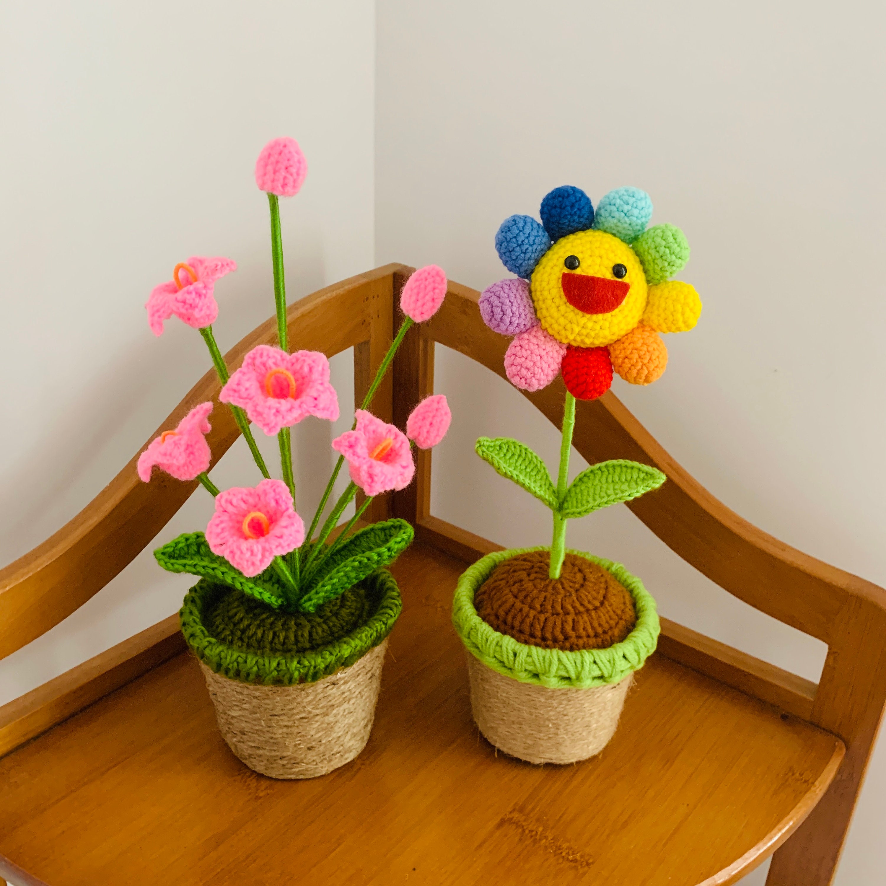 Hand Crochet Cute Sunflower Smiley Face Pink Lily of the - Etsy