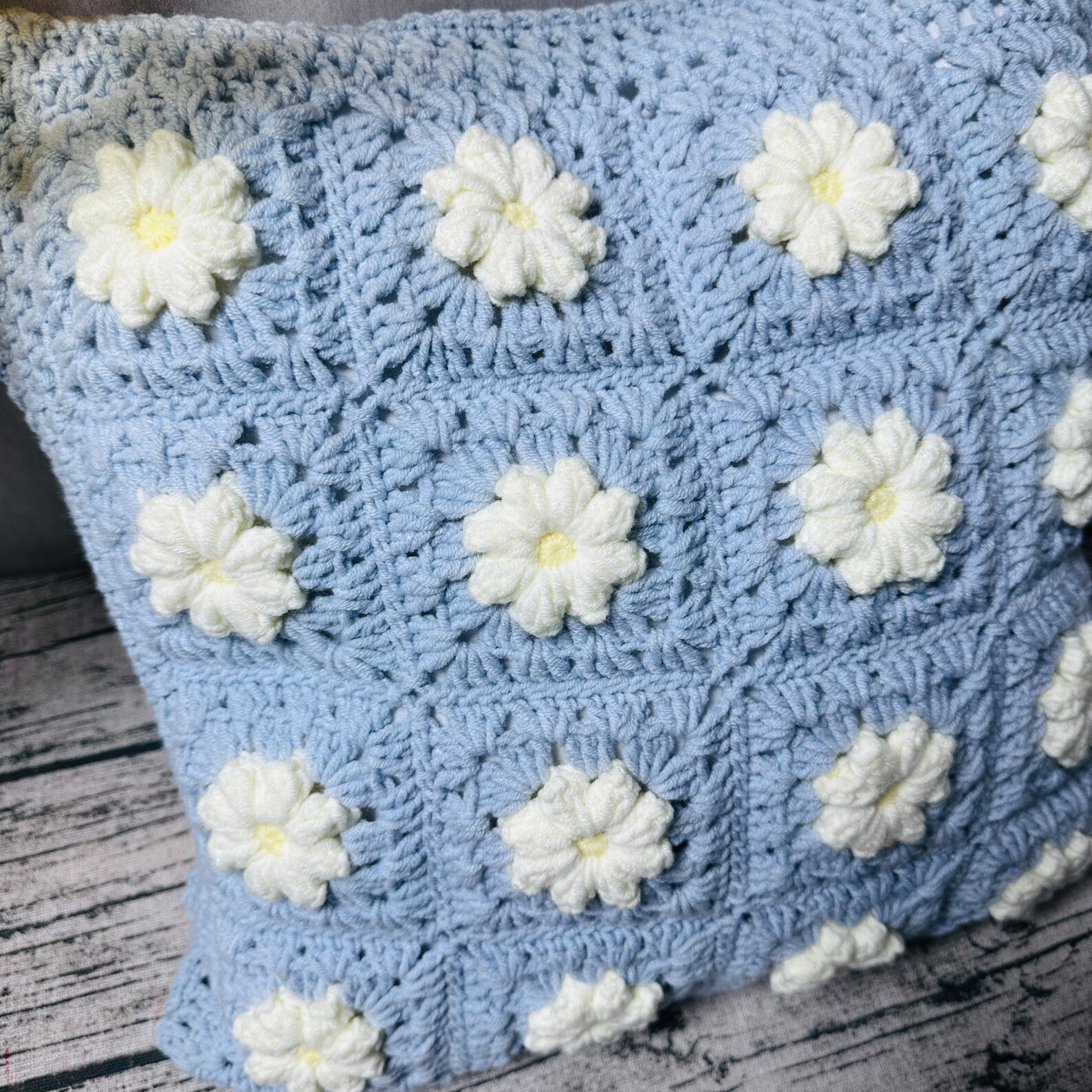Cute Puff Flower Floral Cushion Cover Crochet Pillow Case Crochet ...