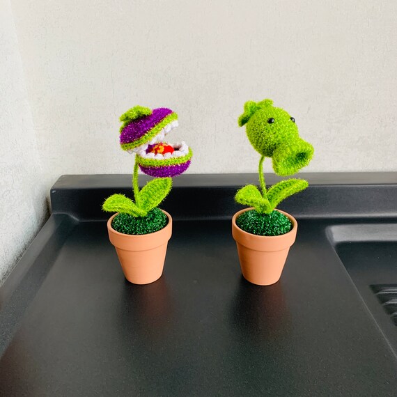 Hand Crochet Cute Pea Shooter Chomper Potted Ornament Immortal | Etsy