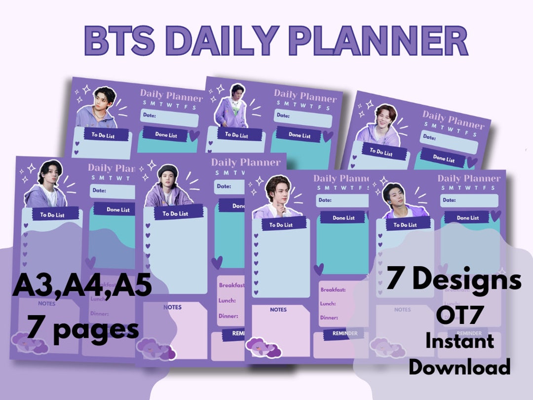 BTS OT7 Daily Planner Stationary BTS Planner Bundle A3, A4, A5 7 Pages ...