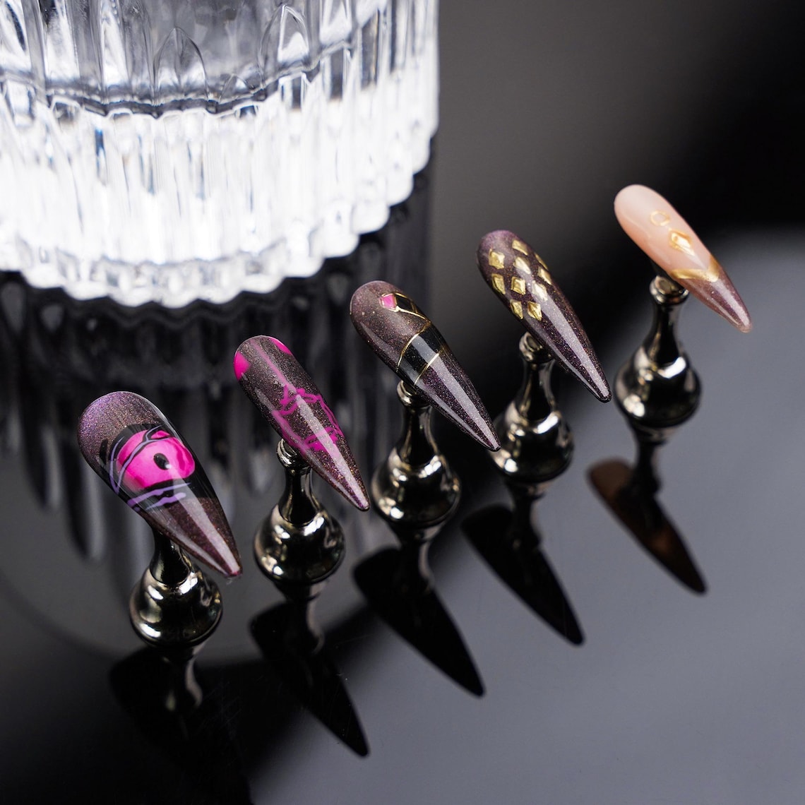 Rayna Inspired Press on Nails: Gothic Glitter, 24K Gold Accents - Etsy