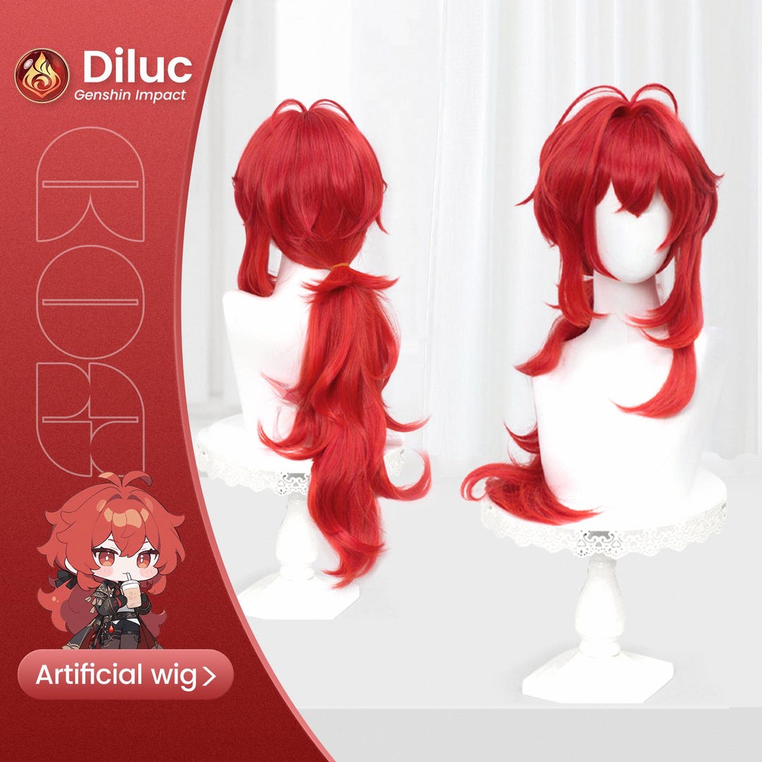 Genshin Impact Diluc Handmade Cosplay Wig Hair Diluc Wig Halloween ...