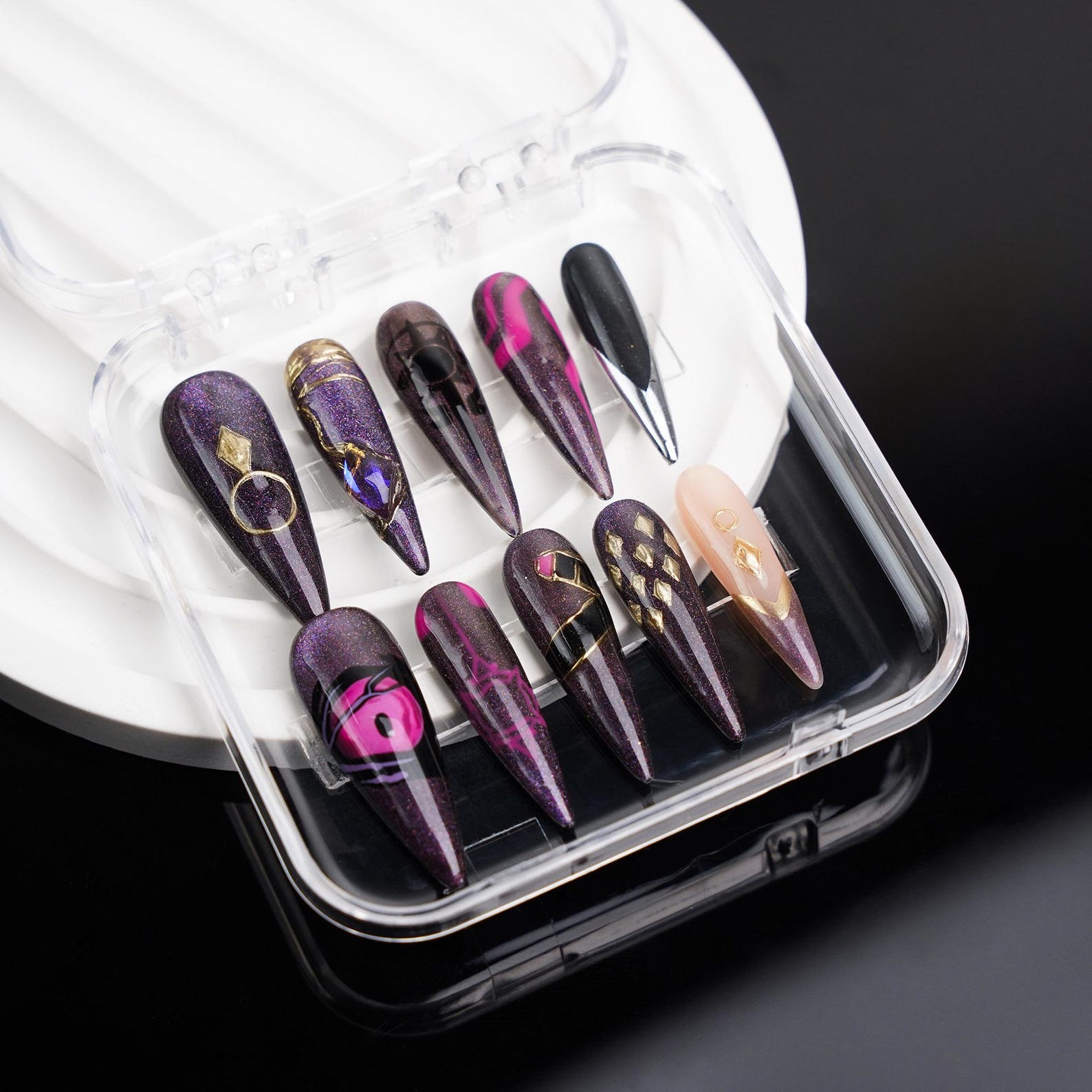 Rayna Inspired Press on Nails: Gothic Glitter, 24K Gold Accents - Etsy