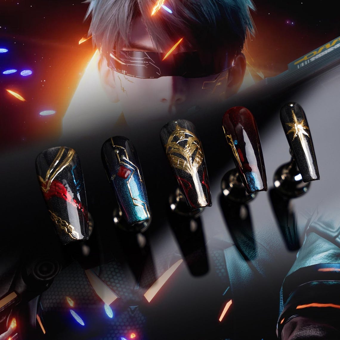 Love and Deepspace Caleb's Mecha Armor Press-on Nails - 3D Cyberpunk ...