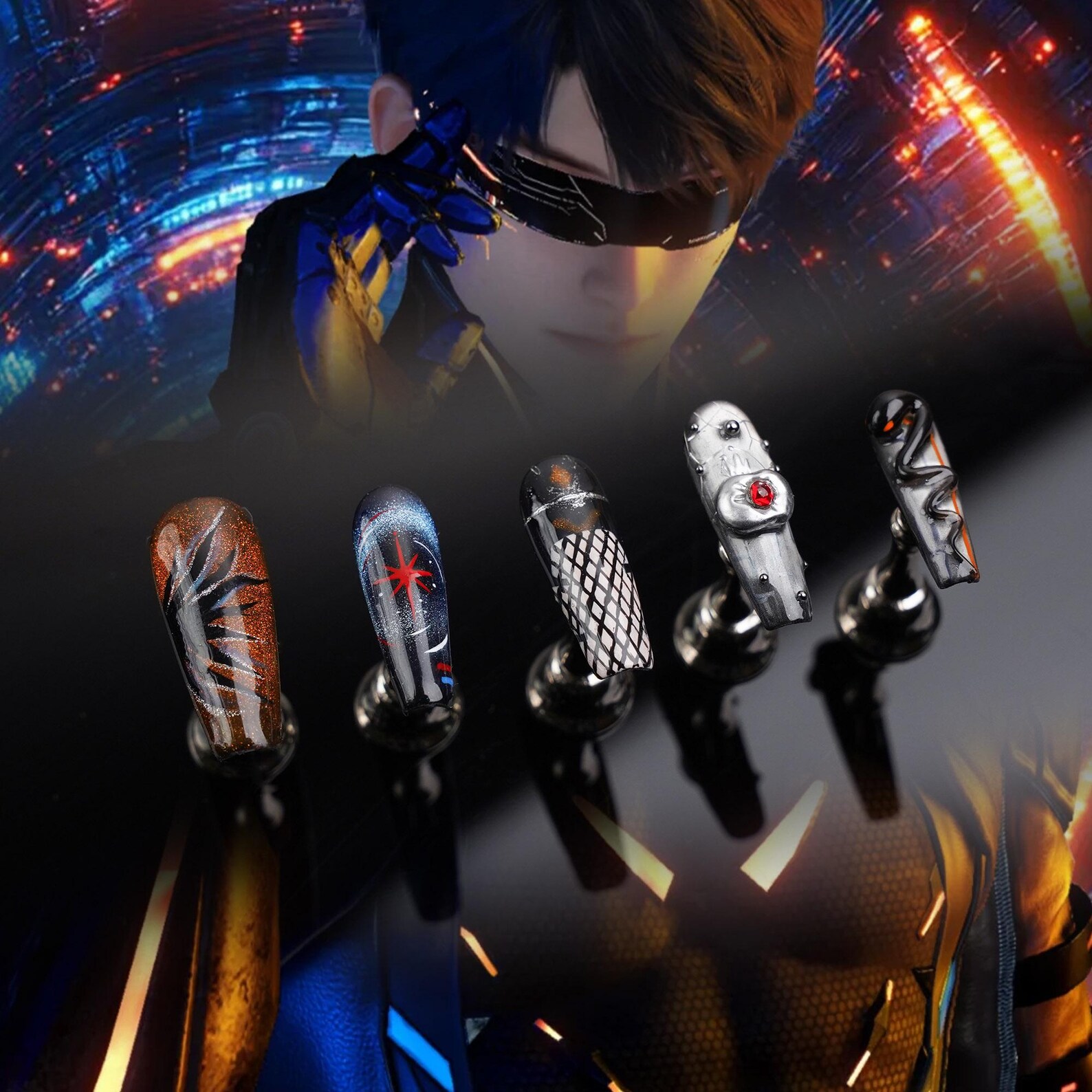 Caleb's Mecha Armor Press-on Nails: 3D Cyberpunk Nail Art - Etsy