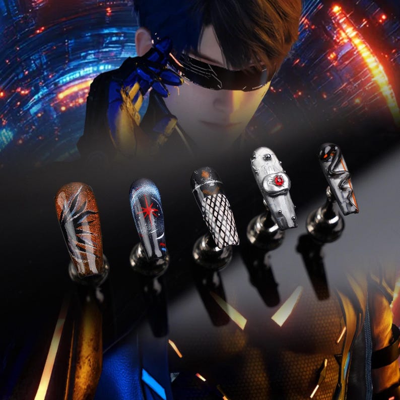 Caleb's Mecha Armor Press-on Nails: 3D Cyberpunk Nail Art - Etsy
