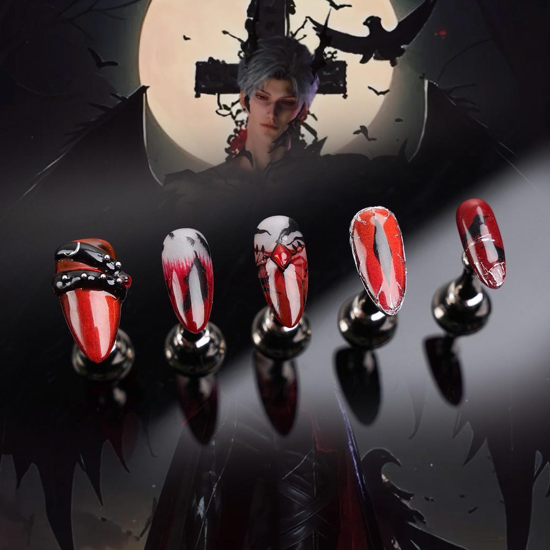 Love and Deepspace Sylus Hand-painted Gothic Press-on Nails-blood-red ...