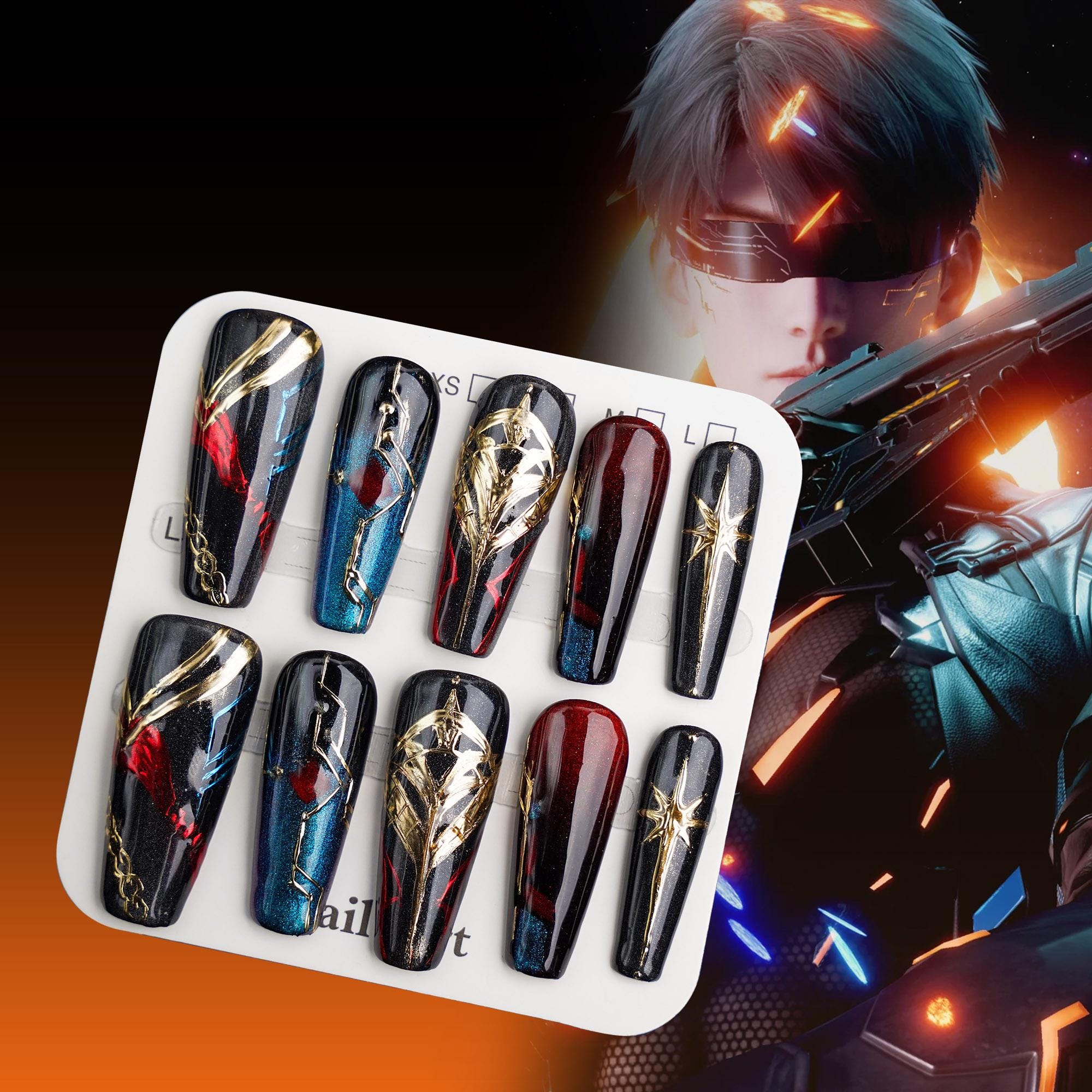 Love and Deepspace Caleb's Mecha Armor Press-on Nails - 3D Cyberpunk ...