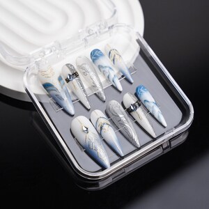 Love and Deepspace Zayne-inspired Press-on Nails-ice Blue Gradient,gold ...