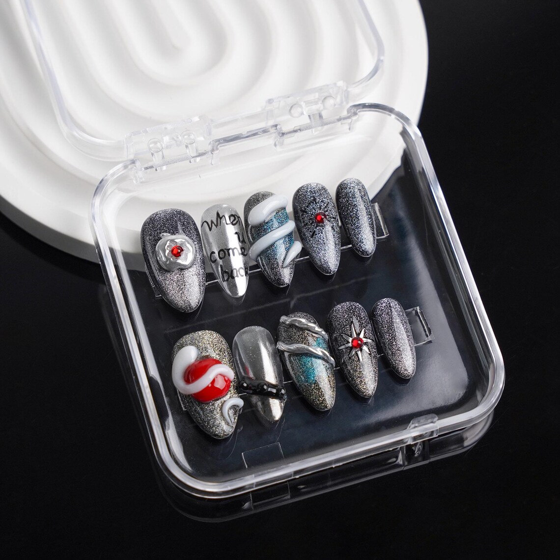 3D Cyberpunk Press-on Nails: Caleb's Mecha Armor - Electric Blue ...