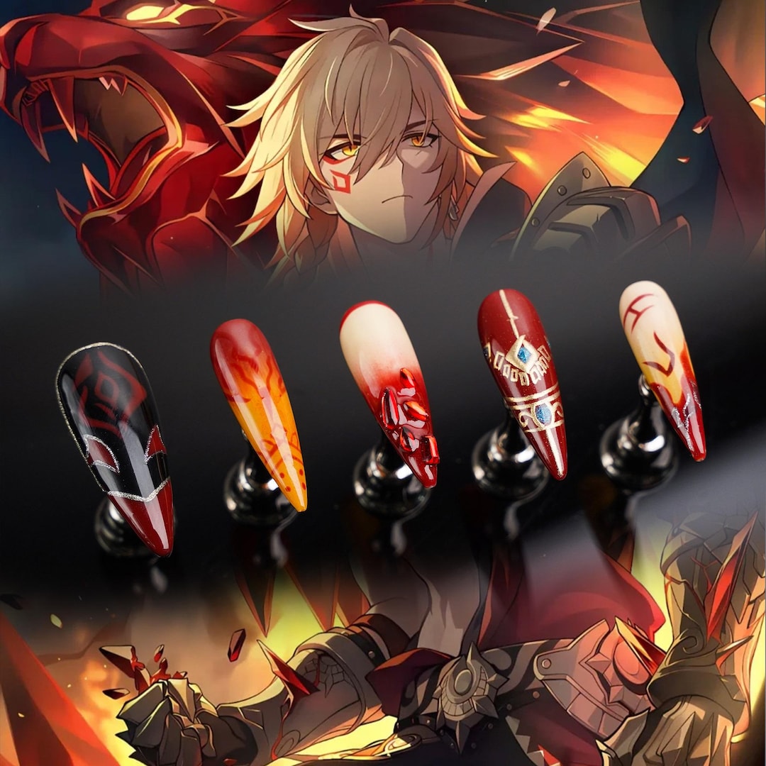 Honkai Star Rail Mydeimos Inspired Press on Nails Art, Red/black ...