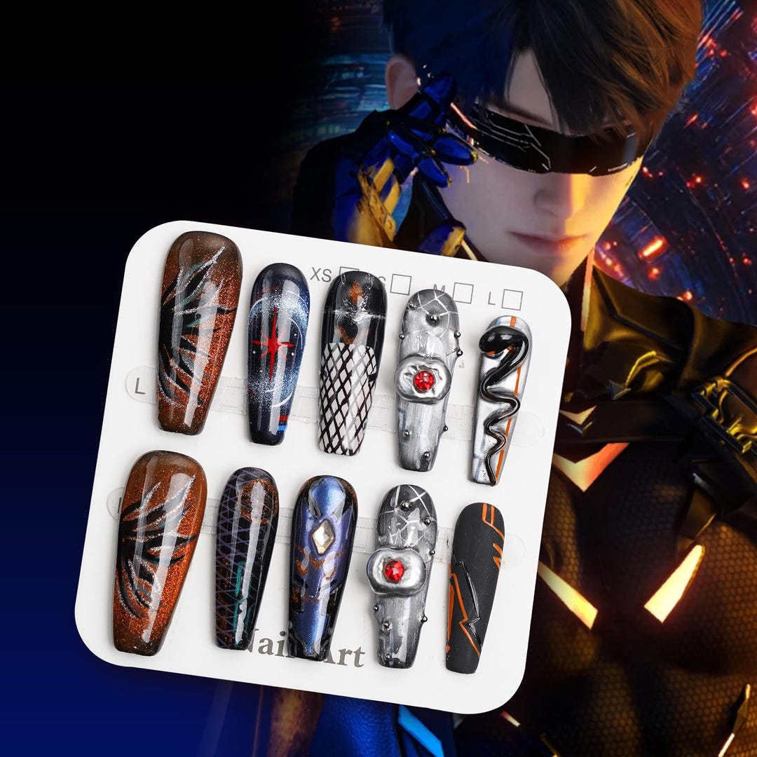 Caleb's Mecha Armor Press-on Nails: 3D Cyberpunk Nail Art - Etsy