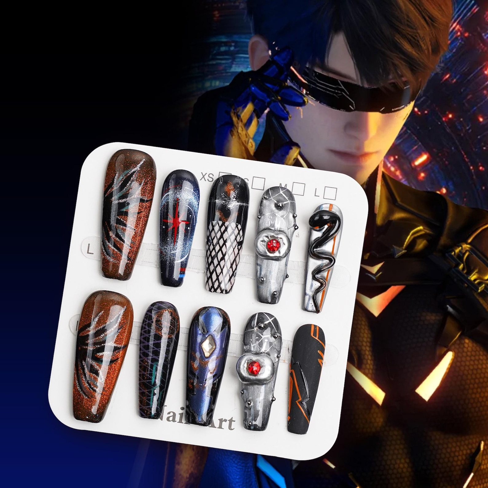Caleb's Mecha Armor Press-on Nails: 3D Cyberpunk Nail Art - Etsy
