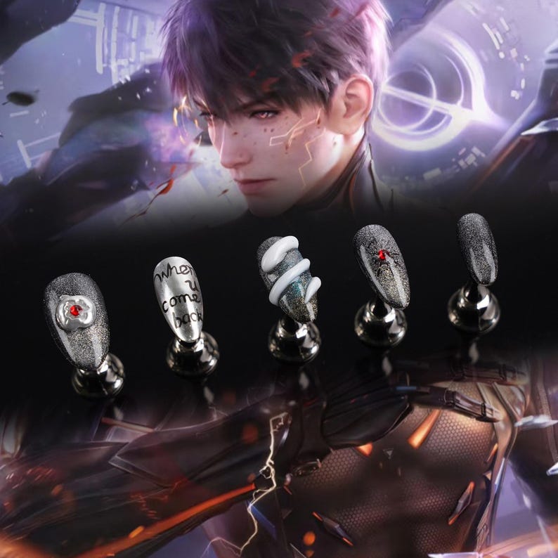 3D Cyberpunk Press-on Nails: Caleb's Mecha Armor - Electric Blue ...