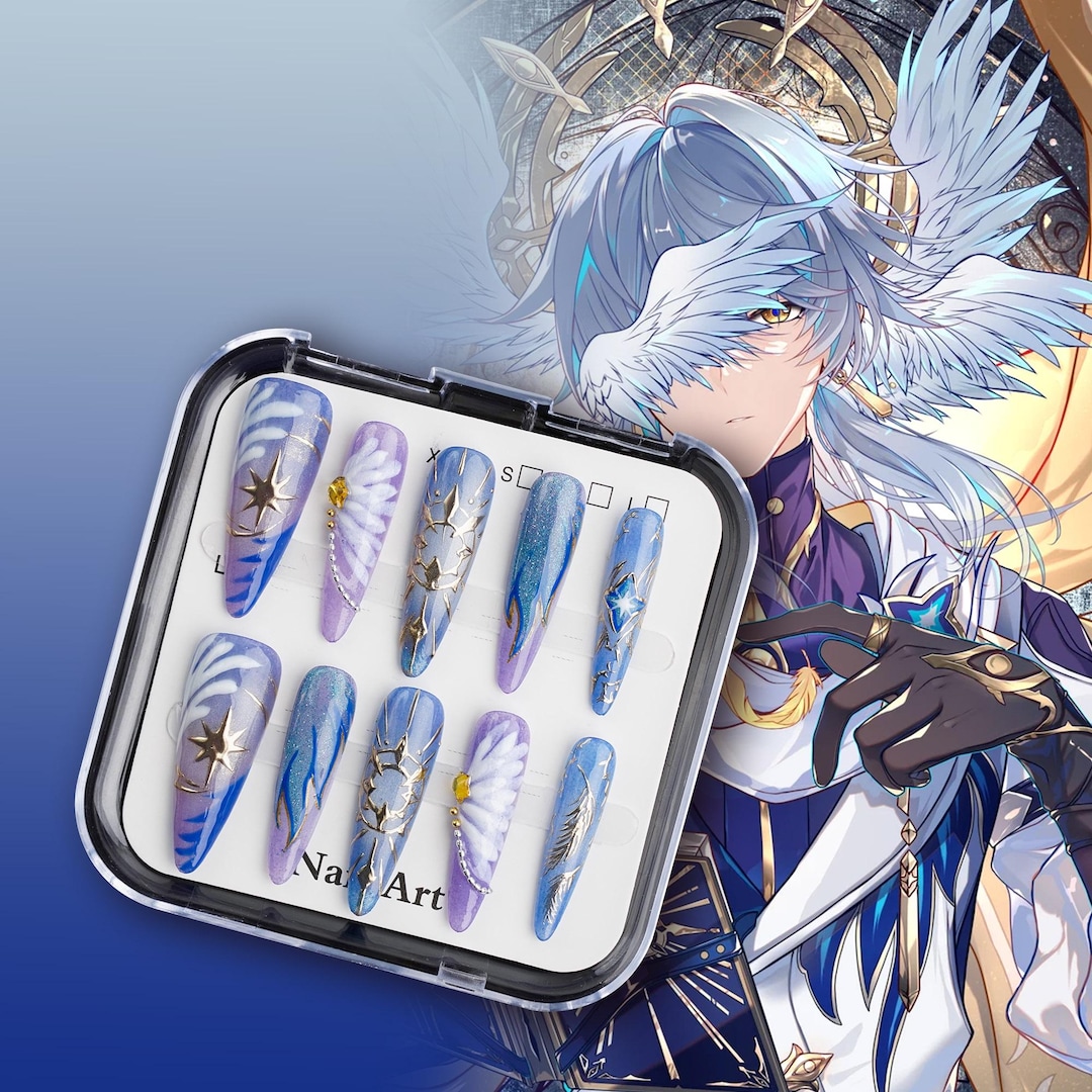 Honkai Star Rail Sunday Press-on Nails: Hand-painted Celestial Gem Nail ...