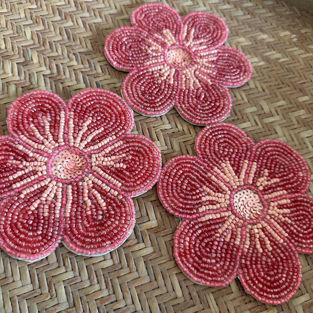 Flower Handmade Beaded Coasters Set of 3, Summer Coasters, Decoration ...