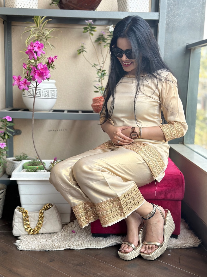 Buy Co-ord Sets Women Golden Coord Set Short Kurti Palazzo for Online ...
