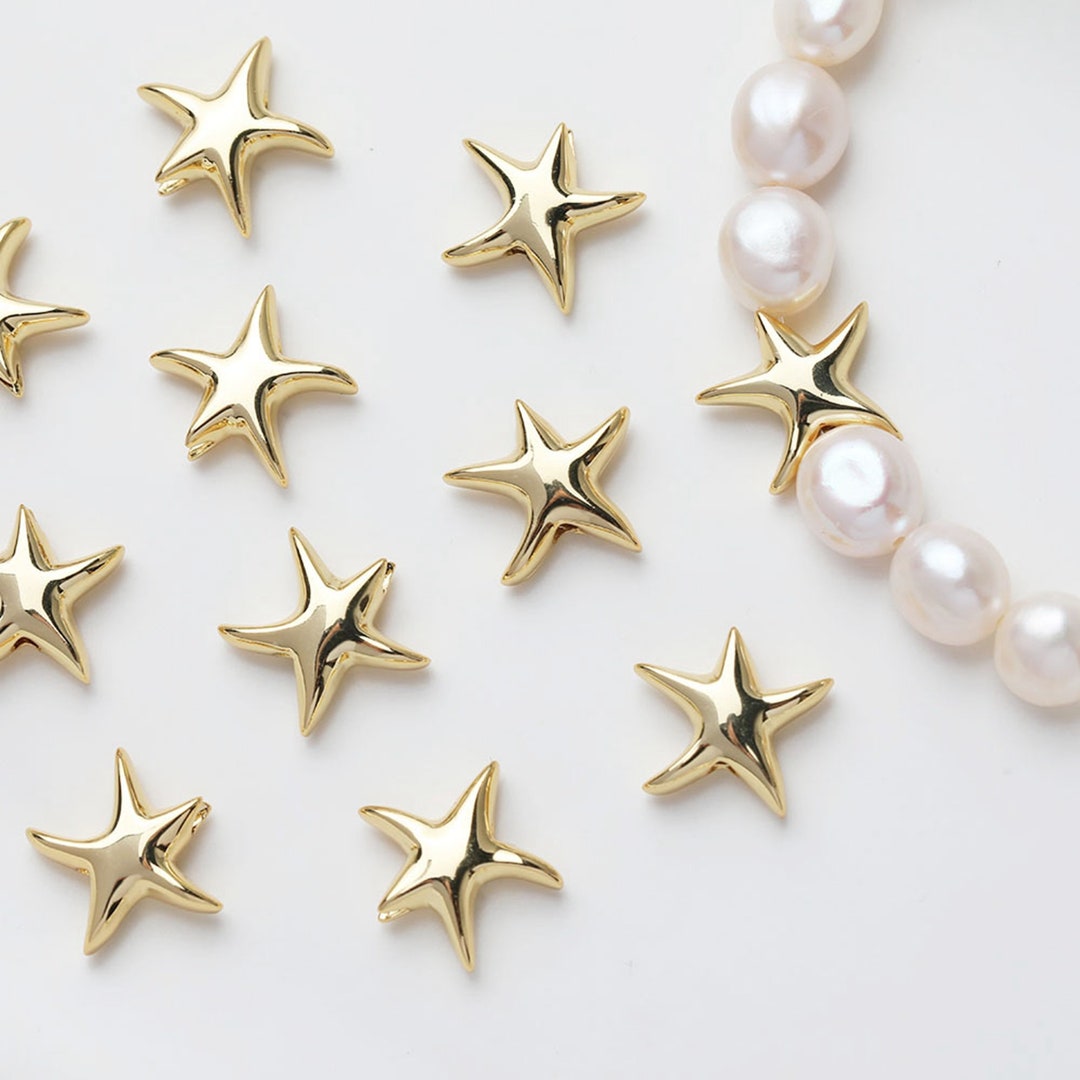 14K Gold Plated Starfish Bead, Ocean Bead, Coastal Bead, Tropical Bead ...