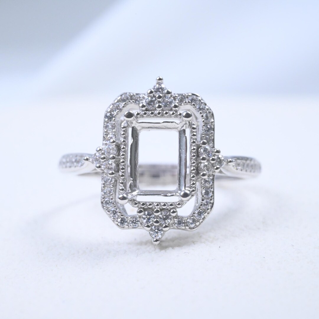 Sterling Silver Rectangle Solitaire Ring Setting, Prong With Claw ...