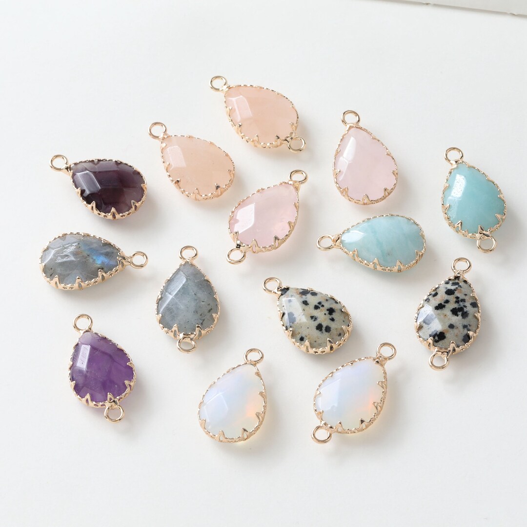 Natural Gemstone Water Drop Charm, Assorted Natural Stones Charm W ...