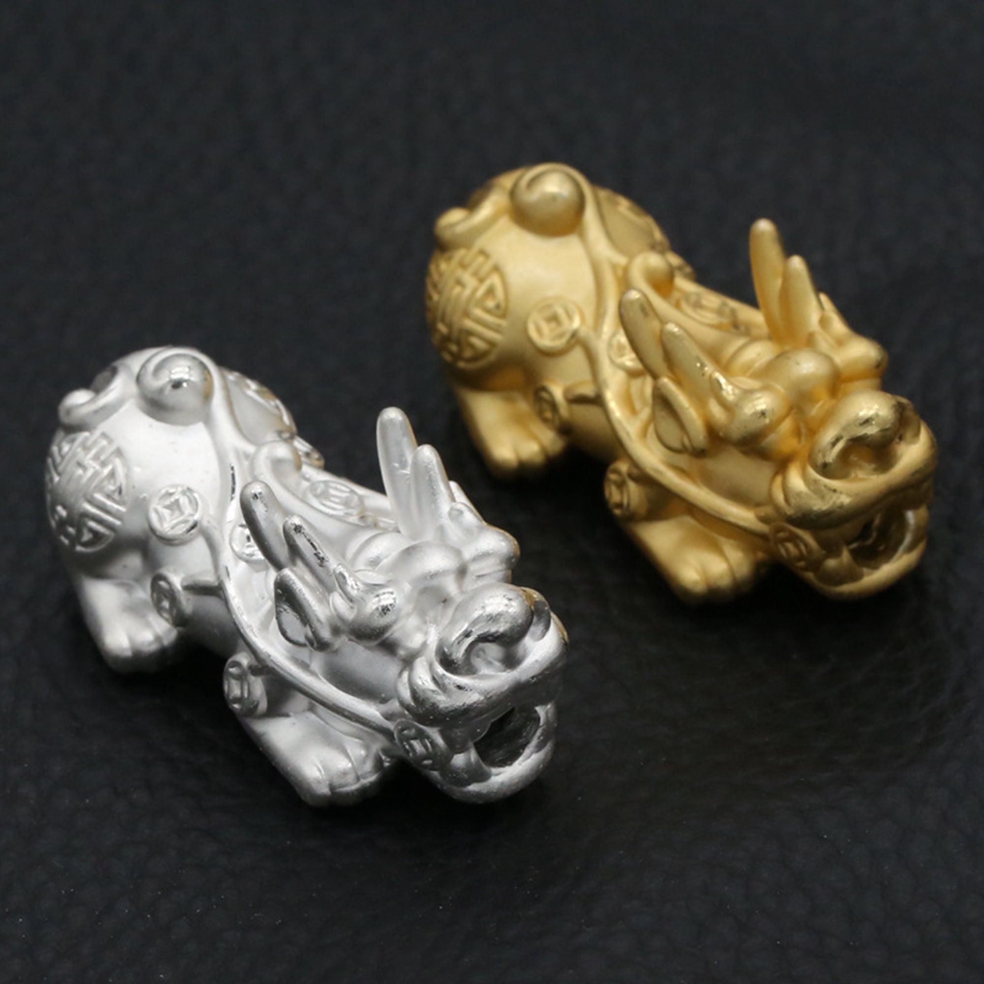 Sterling Silver Pixiu Bead, 999 Silver Gold Plated Pi Xiu Bead, Kylin ...