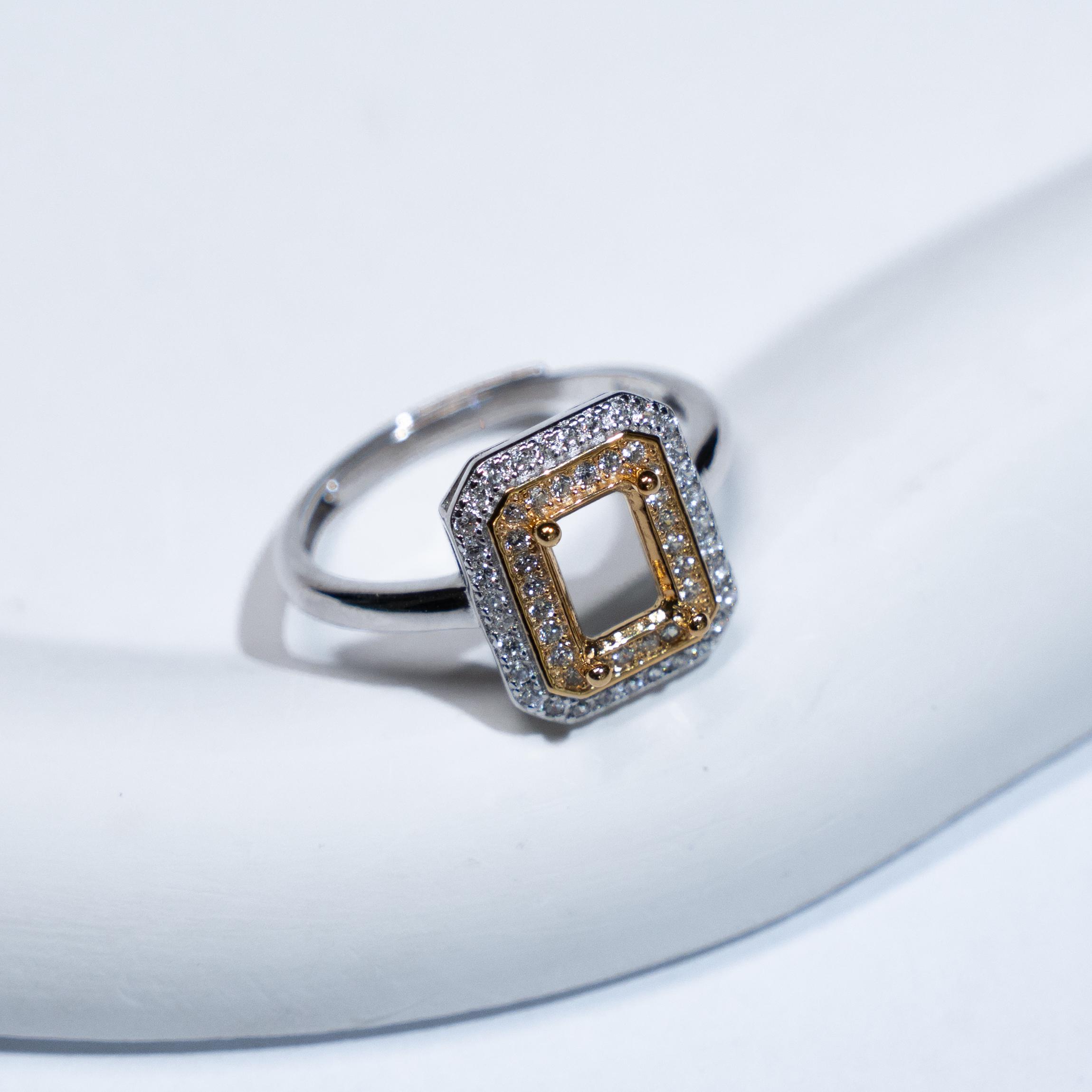 Sterling Silver Halo Ring Setting, Rectangular 5x7mm - Etsy