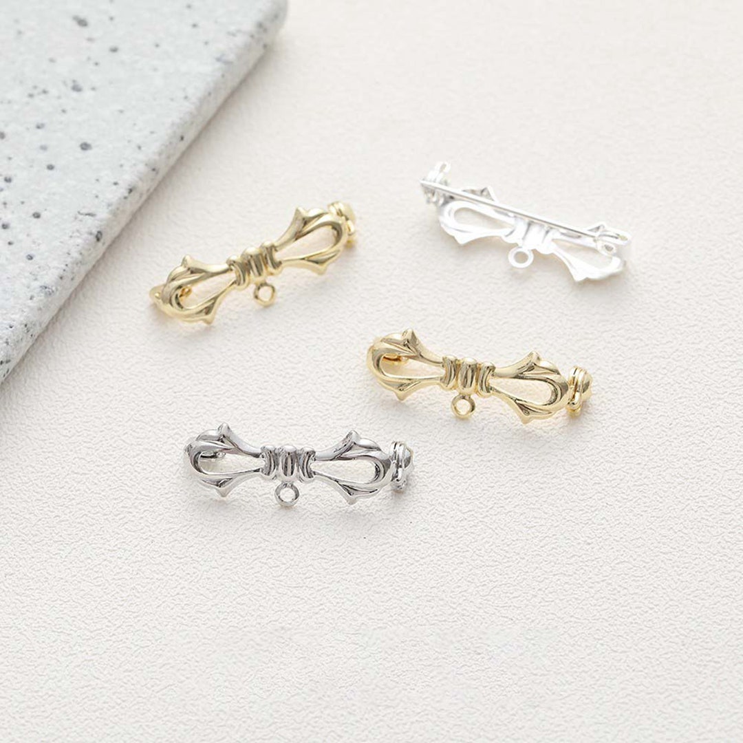 14K Gold Plated Bowknot Safety Brooch Pin W/ Loop, Gold Tone Bow Tie ...