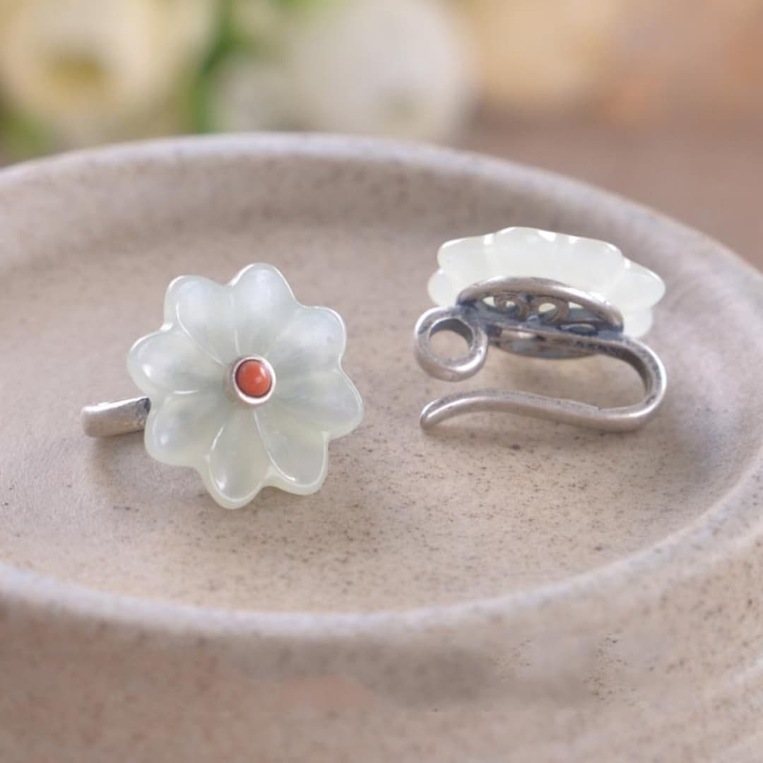 Sterling Silver Daisy Flower S Clasp W/ Jade Inlaid, Sterling S Clasps ...