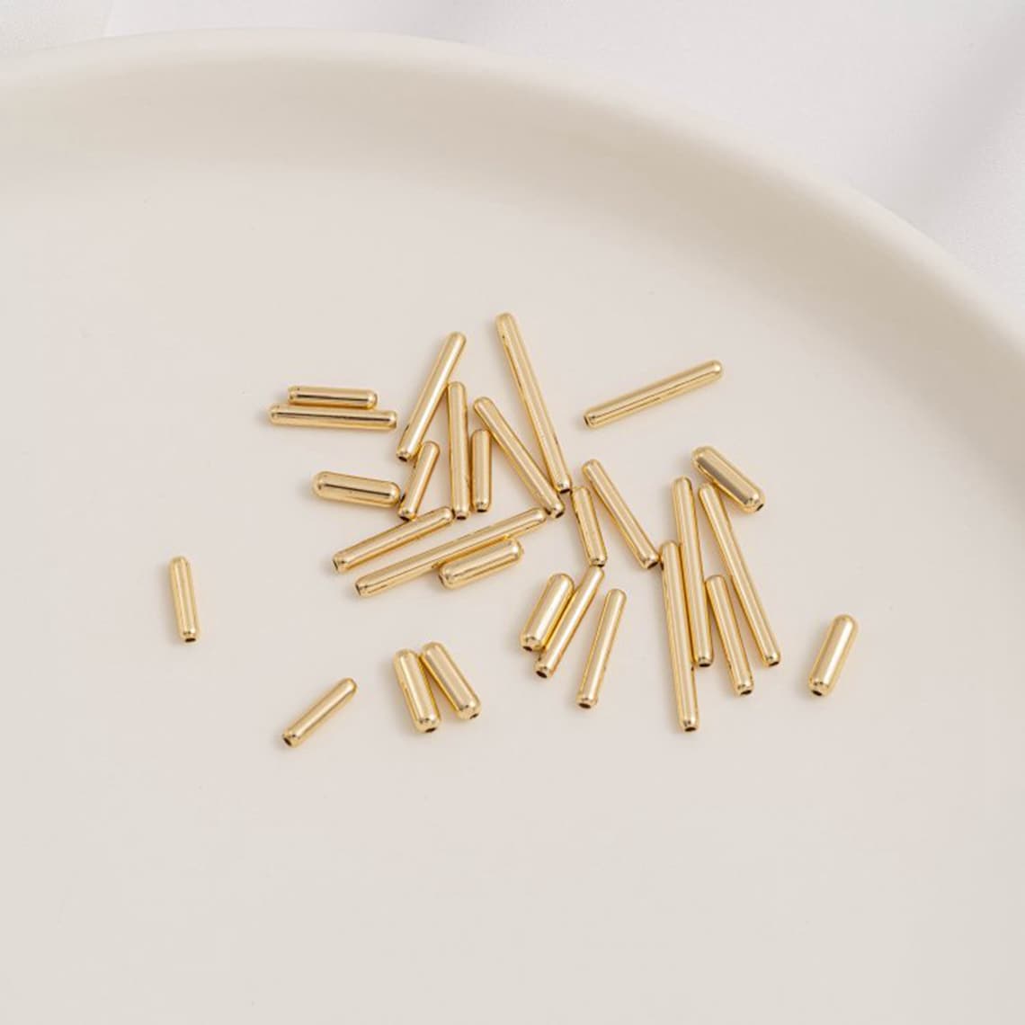 14K Gold Plated Plain Tube Tubes, Gold Tone Noodle Tube Beads, Gold ...