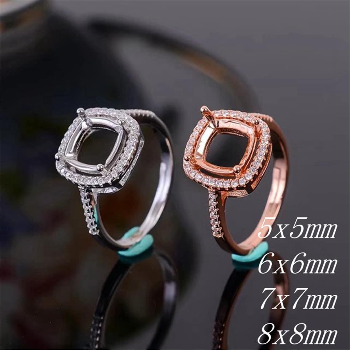 Sterling Silver Square Pave Ring Setting, Claw Prong, DIY Ring Band ...