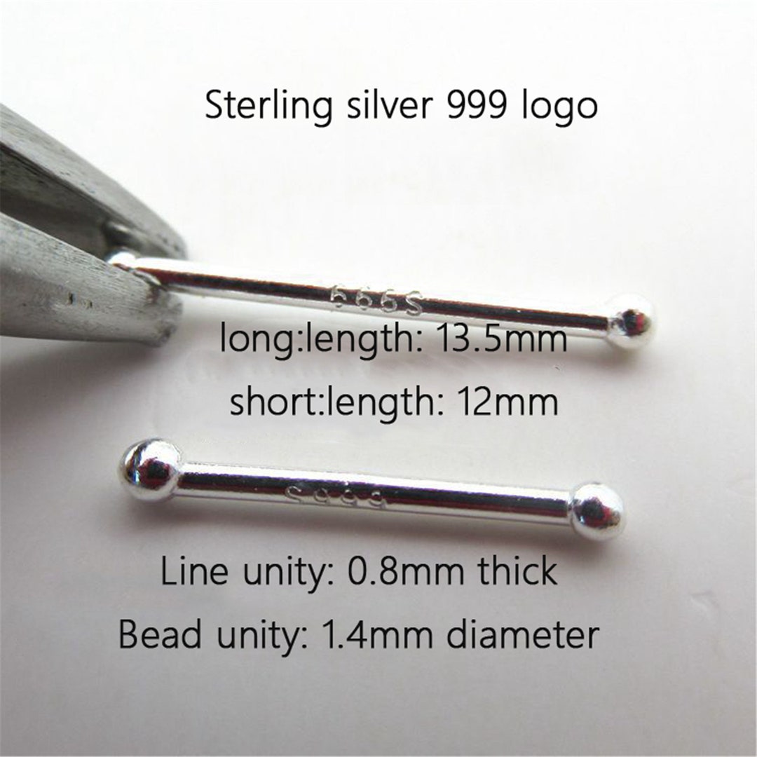 Sterling Silver Stick Earrings With Ball End, S999 Silver Stick Ear ...