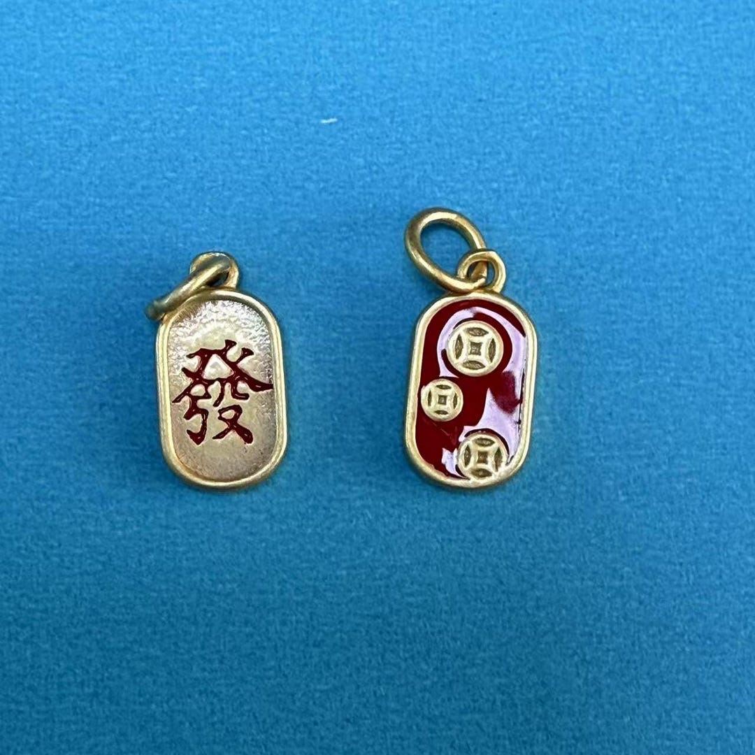 Sterling Silver Mahjong Charm Pendant, Game Night Bracelet, Mah Jong ...