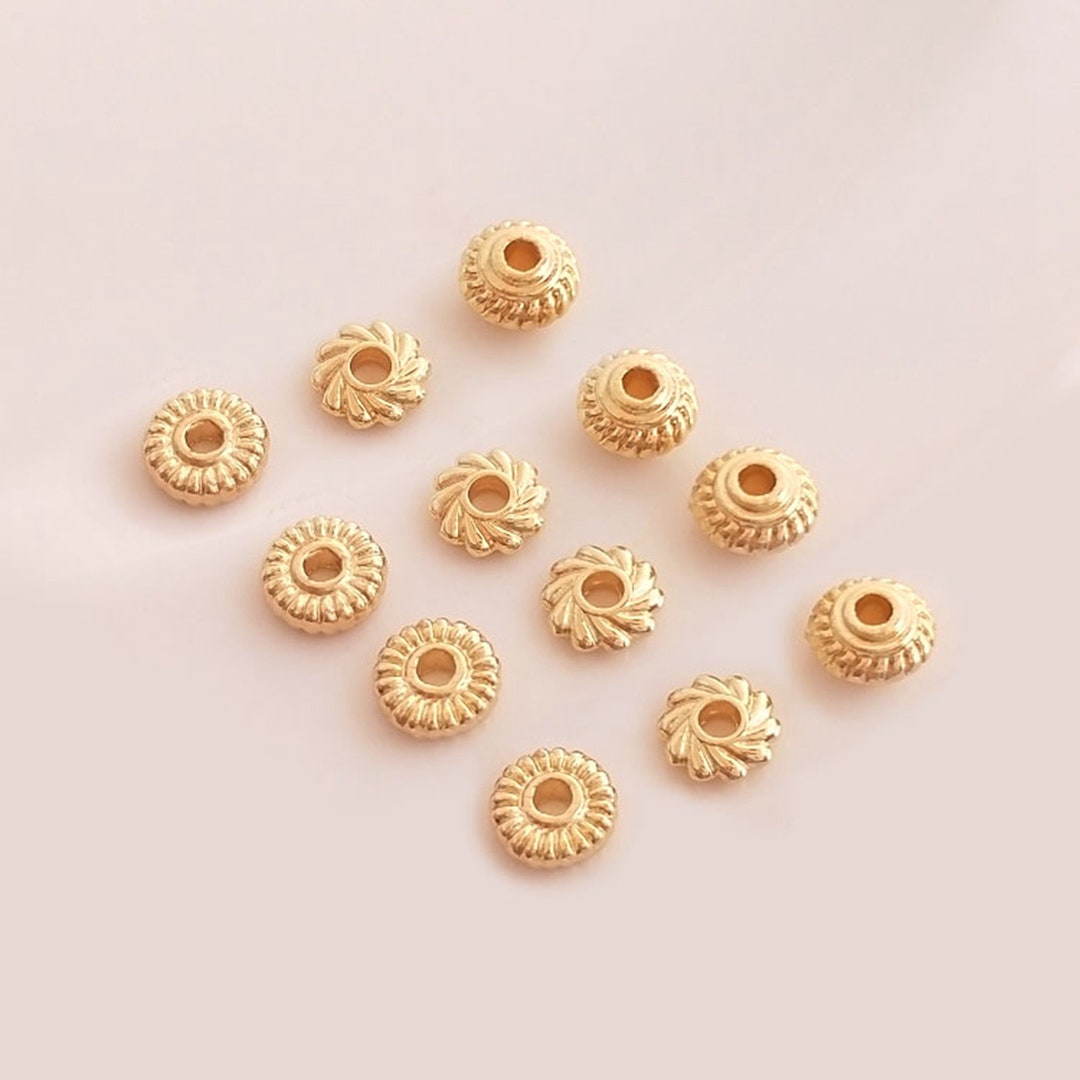 5mm 14K Gold Plated Brass Lantern Spacer Beads, Tiny Spiral Flat Round ...